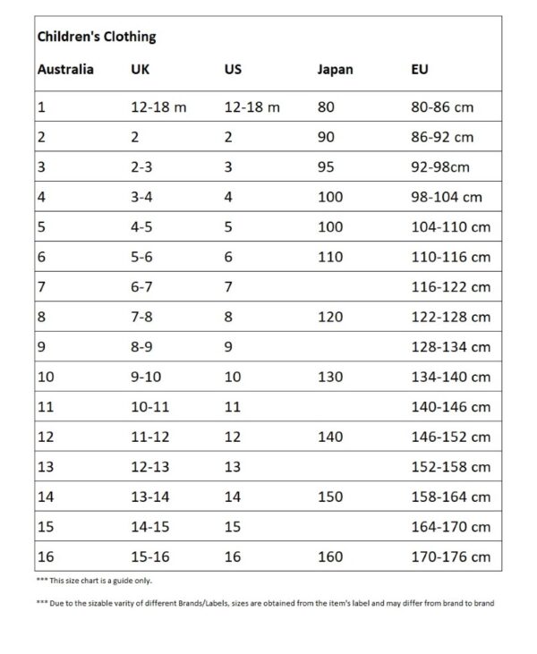 Clothing Size Charts