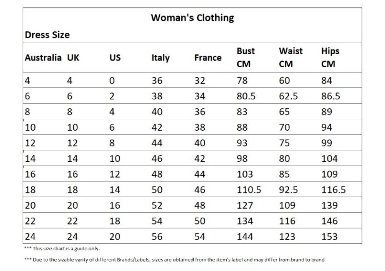 Clothing Size Charts